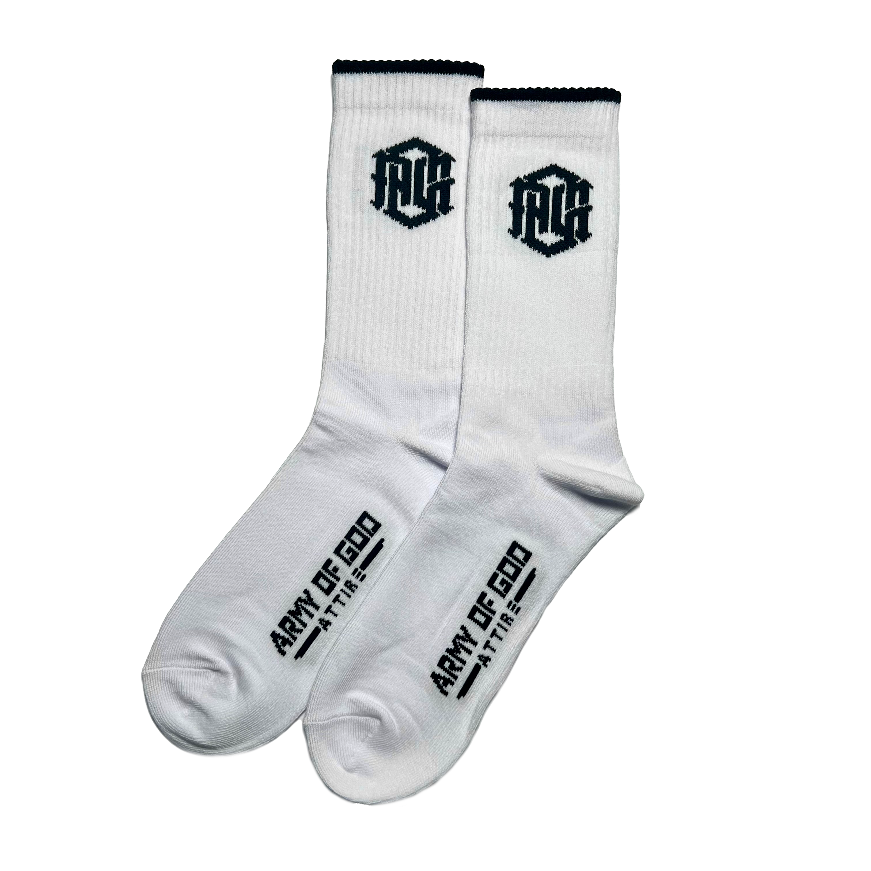 AOG Monogram Signature Socks - White – Army of God Attire